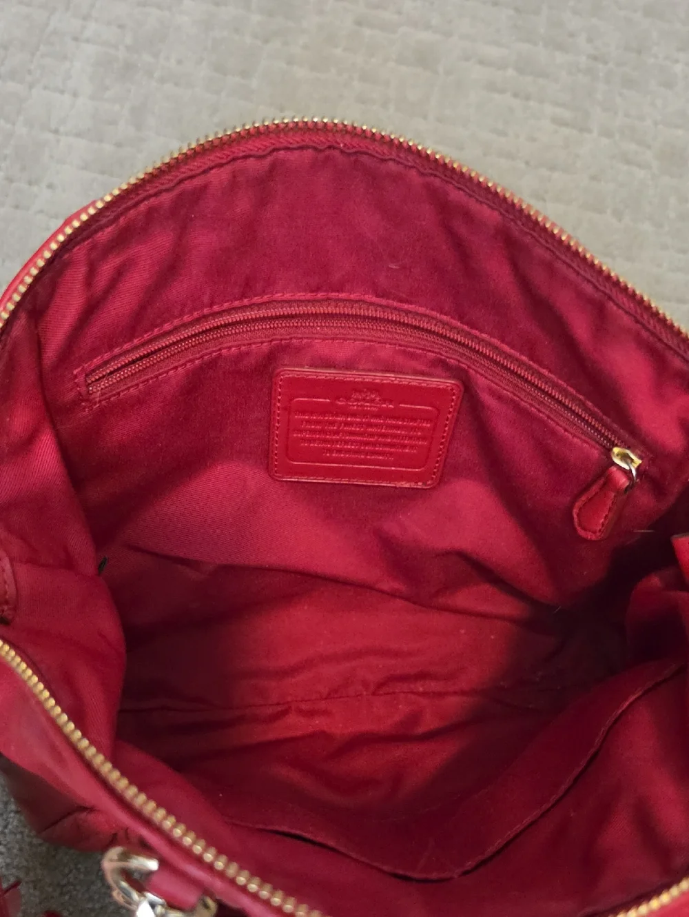 Coach | Bags | Coach Red Ruched Leather Satchel With Detachable Strap ...